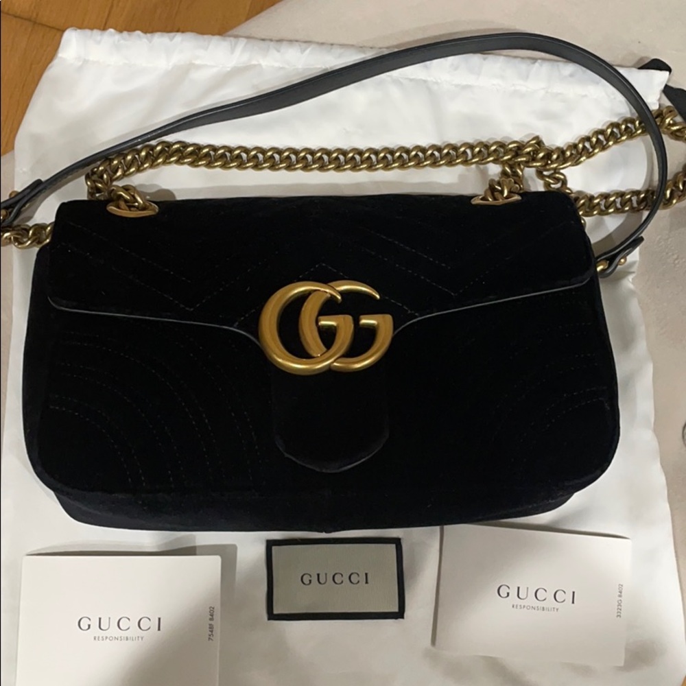 Authentic Gucci Marmont Black Velvet Handbag - Gem
